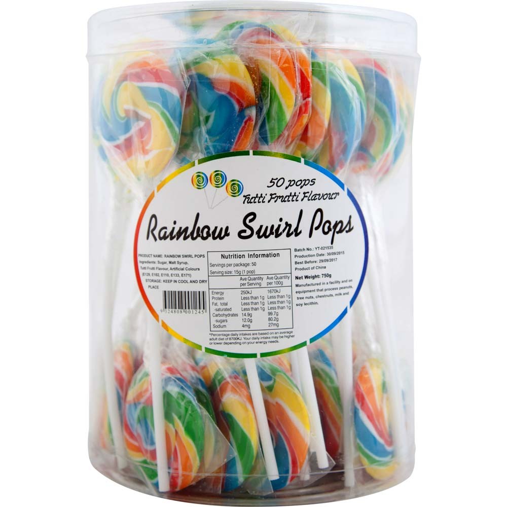 Rainbow Mini Swirl Lollipops 50 pack | Candy Bar Sydney